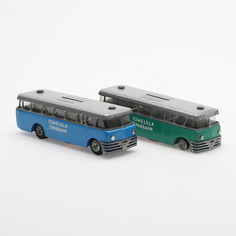 PURCHASES, TWO PIECES, IN THE SHAPE OF VOLVO BUSES. Toys - Toys - Auctionet