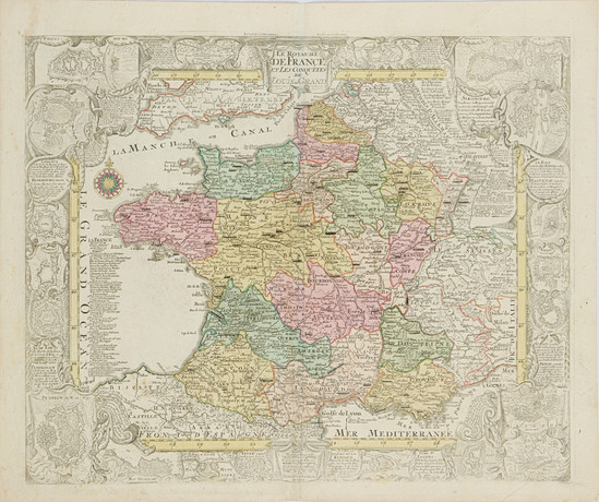 Maps of France, 18th century, i.a. Lottery, 2 pcs. Books, Maps ...
