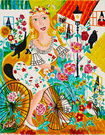 GUNILLA MANN. "Flower Girl in Paradise", color lithograph, signed, EA ...