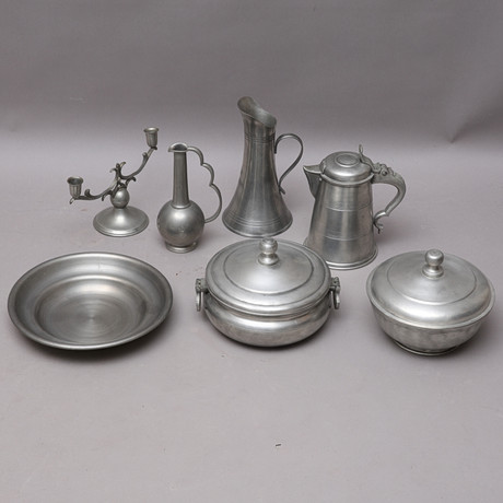 PEWTER OBJECTS, 7 pcs., i.a. Scandia. Silver & Metals - Pewter, Brass ...