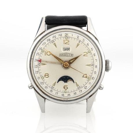 ANGELUS CALENDAR, steel, automatic, date, day, moon phase, 1950s ...
