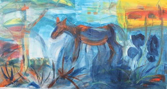 MAX MÜLLER (BK). His studio. 'Red Horse', acrylic on canvas, signed ...