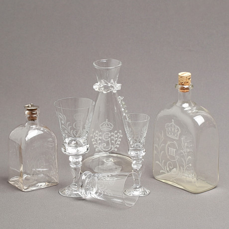 GLASSWARE, 32 pieces, decoration of "Gustav III" monogram, possibly ...