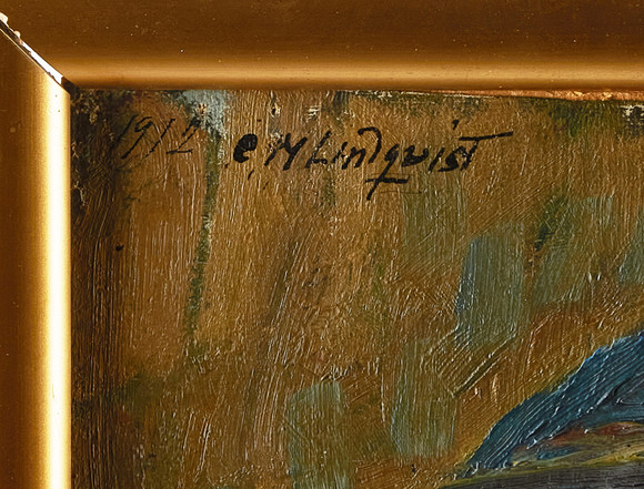 CARL MAGNUS LINDQVIST. porträtt av same, olja på pannå, signerad C.M ...