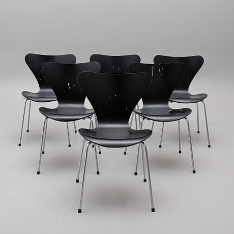 ARNE JACOBSEN. STOLE "SJUAN", Seks STK, TIL FRITZ HANSEN, DANMARK 1972 ...