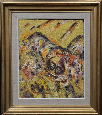 KNUT IRWE. Prunkande landskap med fågelbo. Olja på pannå, signerad ...