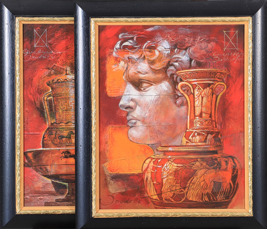 TAVLOR, 2 stycken tryck med antika motiv. Konst - Grafik - Auctionet