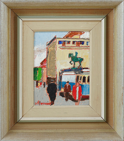 WILHELM HENNING. Kungsportsplatsen, olja på pannå, signerad. Konst ...