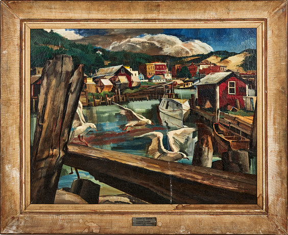ZOLTAN SEPESHY 1898-1974 (HU/USA). "Business Center", 1940-tal, olja på ...