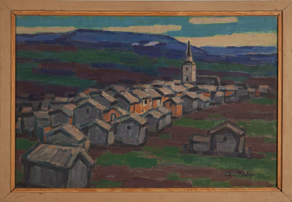 EDVIN BODIN (1898-1965): Northern landscape with church town and church ...
