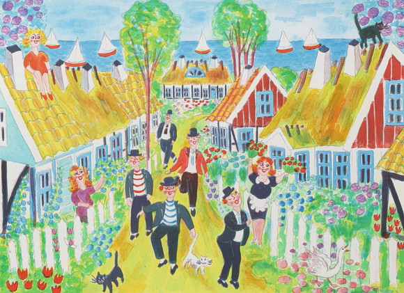 GUNILLA MANN. "Knäbäckshusen", lithograph, signed, numbered 135/290 ...