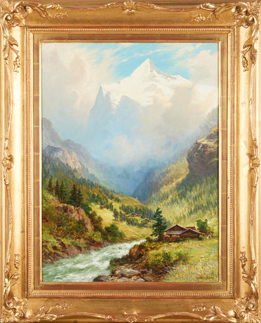 CHARLES STUART (1854–1904). Alpine landscape with river, oil on canvas ...