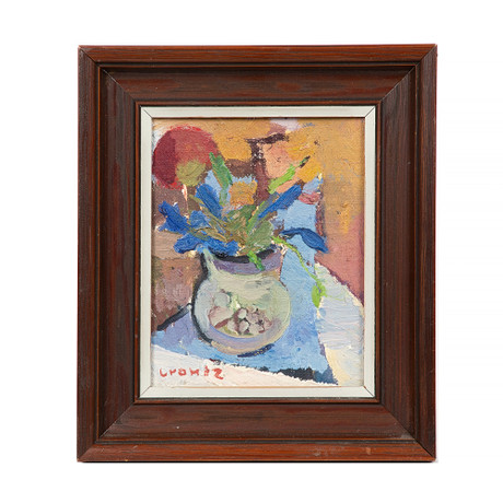 BENGT CRANTZ (1916 -2001). "Blommor i gammal urna", olja på pannå ...
