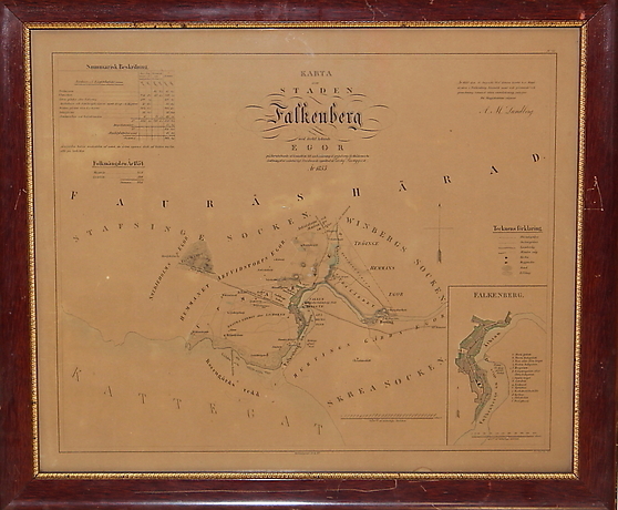 MAP, Falkenberg, dated 1855. Art - Engravings & Prints - Auctionet