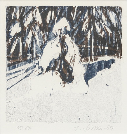 IMANTS SINKA (LETTLAND 1915-1993). I skogsbryn, färglitografi, 90 ec ...