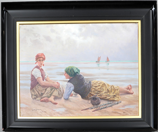 EMIL LINDGREN. oil on canvas, fisherwomen, signed. Art - Paintings ...