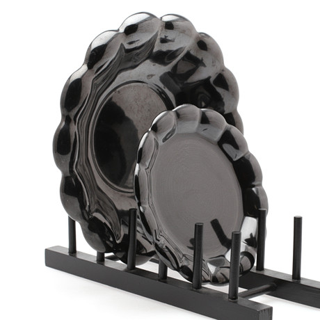 ARTHUR PERCY. Plates and bowl, 13 pieces, black glazed ceramic, for ...