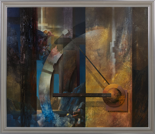 AKOS SOLLAR. ''Cosmic Clockwork op2'', osignerad, olja på duk. Konst ...