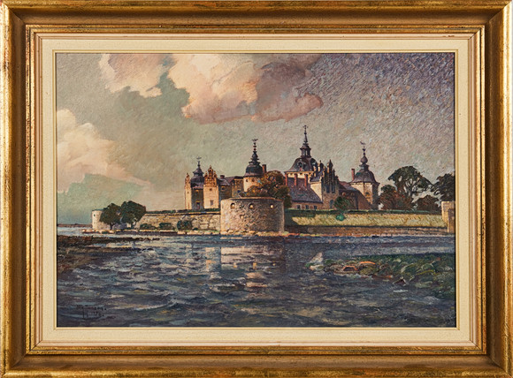 STIG JONZON. Motivo del castillo de Kalmar, óleo sobre Tabla, firmado ...