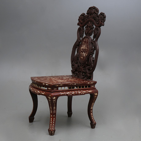 Vietnamese chair in Oriental wood with bone marquetry, late 19th ...
