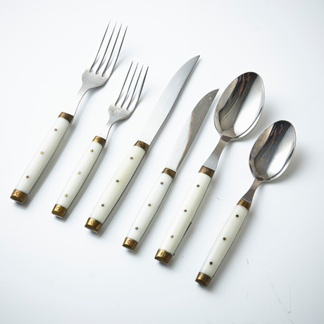 MELRON, cutlery, 72 dlr, France, stainless steel, brass and bakelite ...