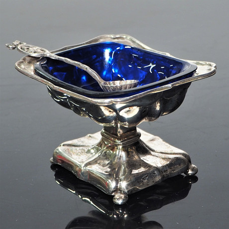 SALT POT, SILVER WITH GLASS INSERT AND SPOON. Silver & Metals - Silver ...