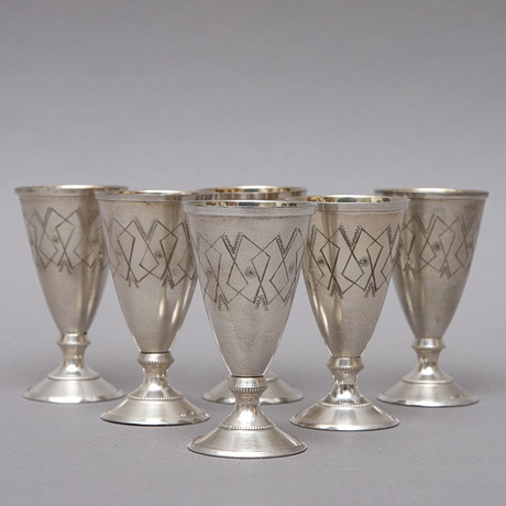 SNAPSGLAS, 6 st, silver med förgylld insida, Sovjetunionen/Ryssland ...