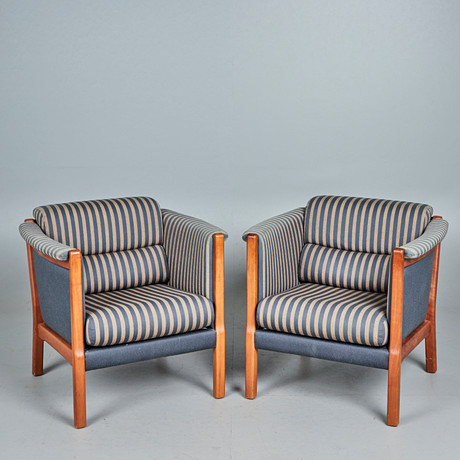 Zwei Sessel / Lounge Chairs, Holz, Stoff, 1980er Jahre, Dänemark (2 ...