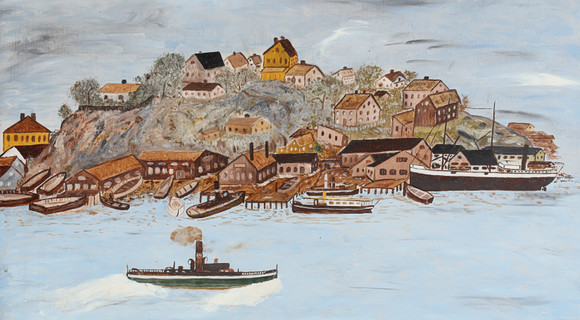 Unknown artist, 1900s, "Slottsberget Lindholmen", oil on Board. Art ...