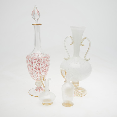 Barovier & Toso, Cenedese Vetri, four carafes / ornamental vases, glass ...