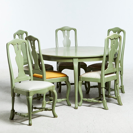 COMEDOR GRUPO 7 dlr, 6 sillas y mesa, estilo rococó, estructura de ...