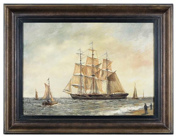 PIERRE LAROCHE. "Clippers coming up to anchor". Oil on canvas. Art ...