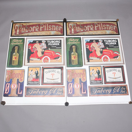 REKLAMPLASCHER, 2 st, Tuborg, 1970-tal. Konst - Grafik - Auctionet