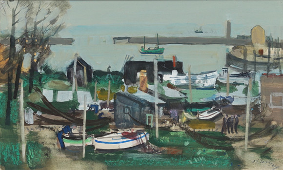 OVE OLSON. Simrishamns hamn, akvarell, signerad och daterad -60. Konst ...