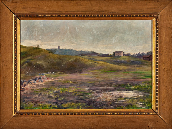 SIGNE LÖFGREN-HALLSTRÖM. Gärdet, Stockholm, olja på duk, 38 x 55 cm ...