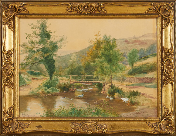 PETER BUCHANAN (1860-1911). landscape motif, watercolor on paper lined ...