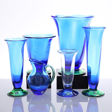 ERIKA LAGERBIELKE. Vases, jug, 6 parts, glass, "Louise", Orrefors, not ...