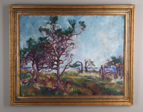 MARTIN LINDSTRÖM. Coastal landscape with trees. Oil on canvas. Signed ...