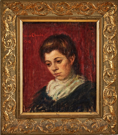 ANNA CERVIN. Ung kvinna i tankar, olja på duk fäst på pannå, 44 x 36 cm ...