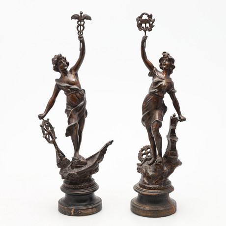 A PAIR OF LATE 19TH CENTURY FRENCH SPELTER FIGURES "LE COMMERCE" & "L ...