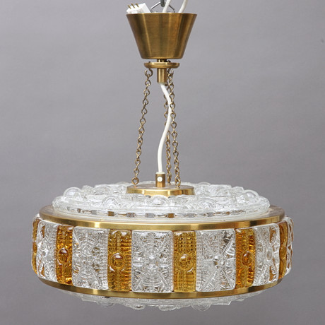 DECKENLAMPE, Glas & Messing, Glasriket, Schweden, 1960er-70er Jahre ...