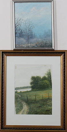 ARNOLD LINDBLOM. "Trees and flowers" and "Sjövägen". Oil on canvas ...