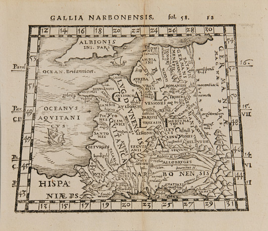 Miniature map of France by Mela, 1567. Böcker, Kartor & Handskrifter ...
