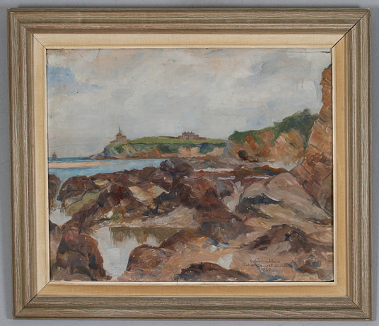 ELLIS WALLIN. Havsbandsvy Cahors, Frankrike, olja på pannå, signerad ...