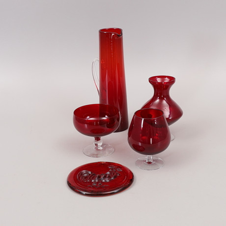 KARAFFE, VASE, SCHALE etc., 5-teilig, Glas, Elme etc. Glasobjekte ...