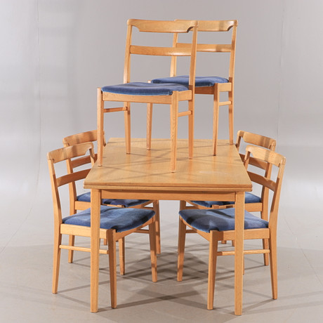 MATGRUPP, 7 delar, ek, 1970-tal. Möbler - Matsalsmöbler - Auctionet