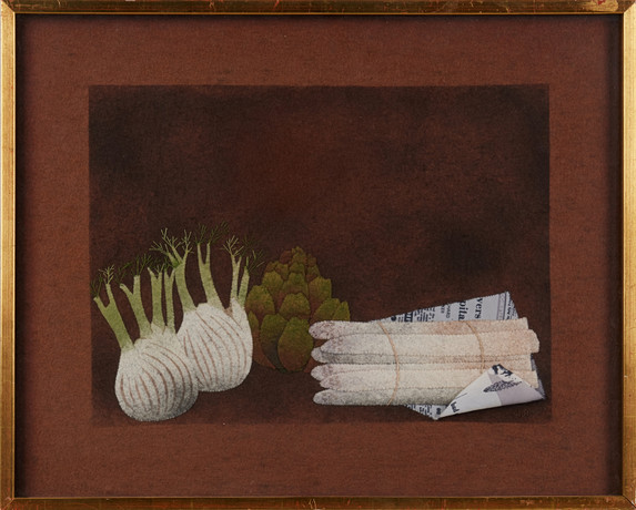 WIBECKE BECK FRIIS (1916-2008). Grönsaksstilleben, monogramsignerad WBF, textilcollage. Konst ...