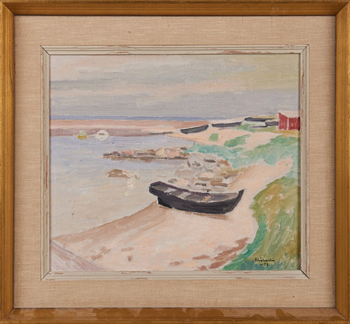ELLIS WALLIN. ''Black boat'', signed and dated 58, oil on Board. Art ...