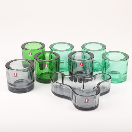 LJUSLYKTOR SAMT SKÅL, 8 delar, färgat glas, Iittala samt Marimekko ...