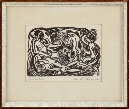 ULRICH NEUJAHR. Figurscen och papegojor, träsnitt samt etsning ...